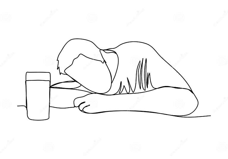 Drunk Man Sitting at a Table. One Line Drawing Vector Illustration ...