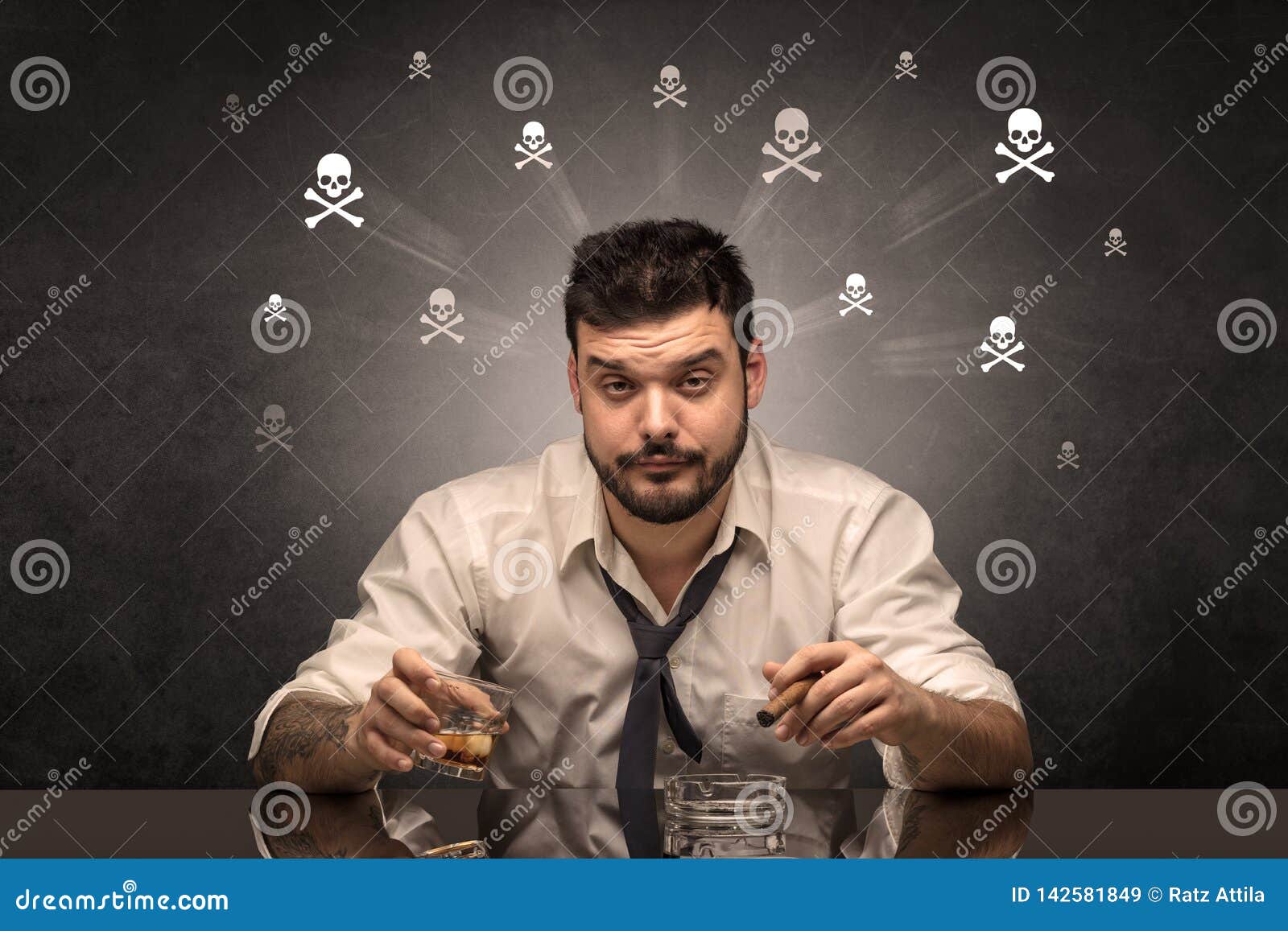 Drunk Man Sitting at Table with Skulls Concept Stock Illustration ... Drunk Man Sitting at Table with Skulls Concept Stock Illustration ...