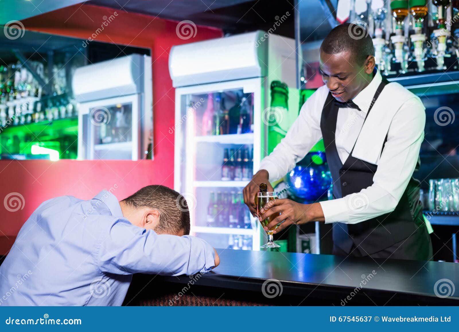 Drunk Man Sleeping With His Head On Bar Counter Stock Image - Image of ...