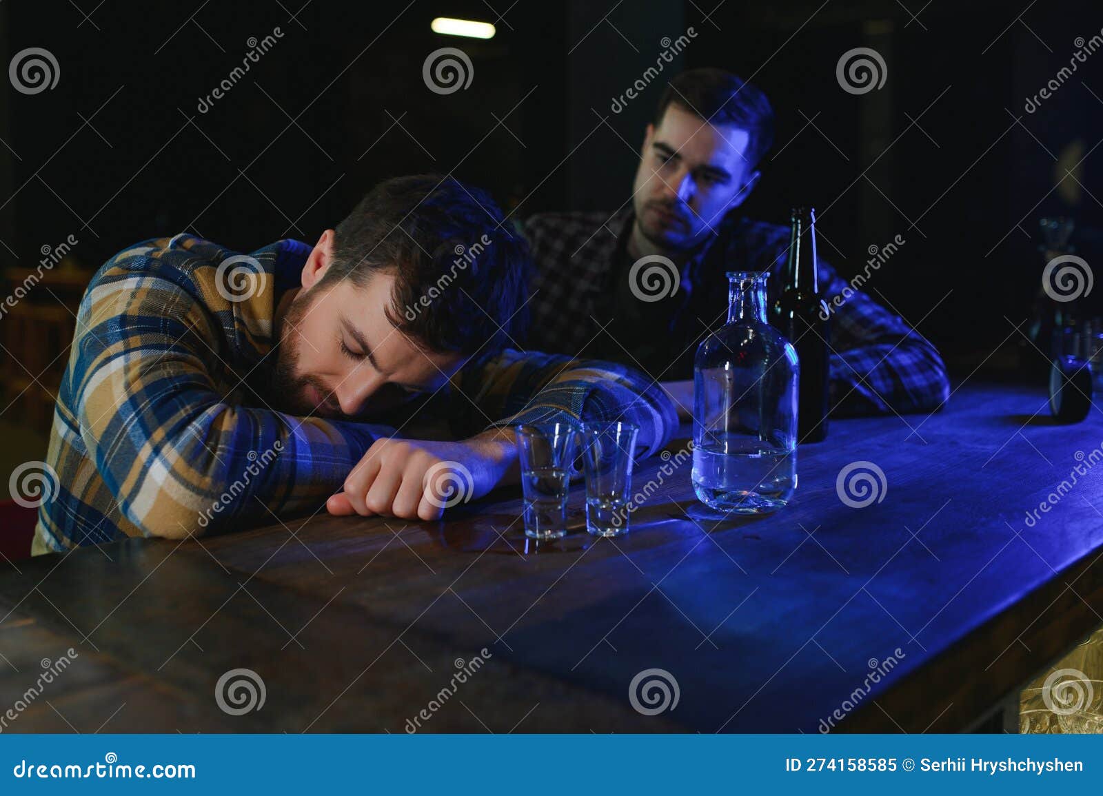 Drunk Man Sleeps at Bar Counter, Alcohol Addiction Stock Image - Image ...