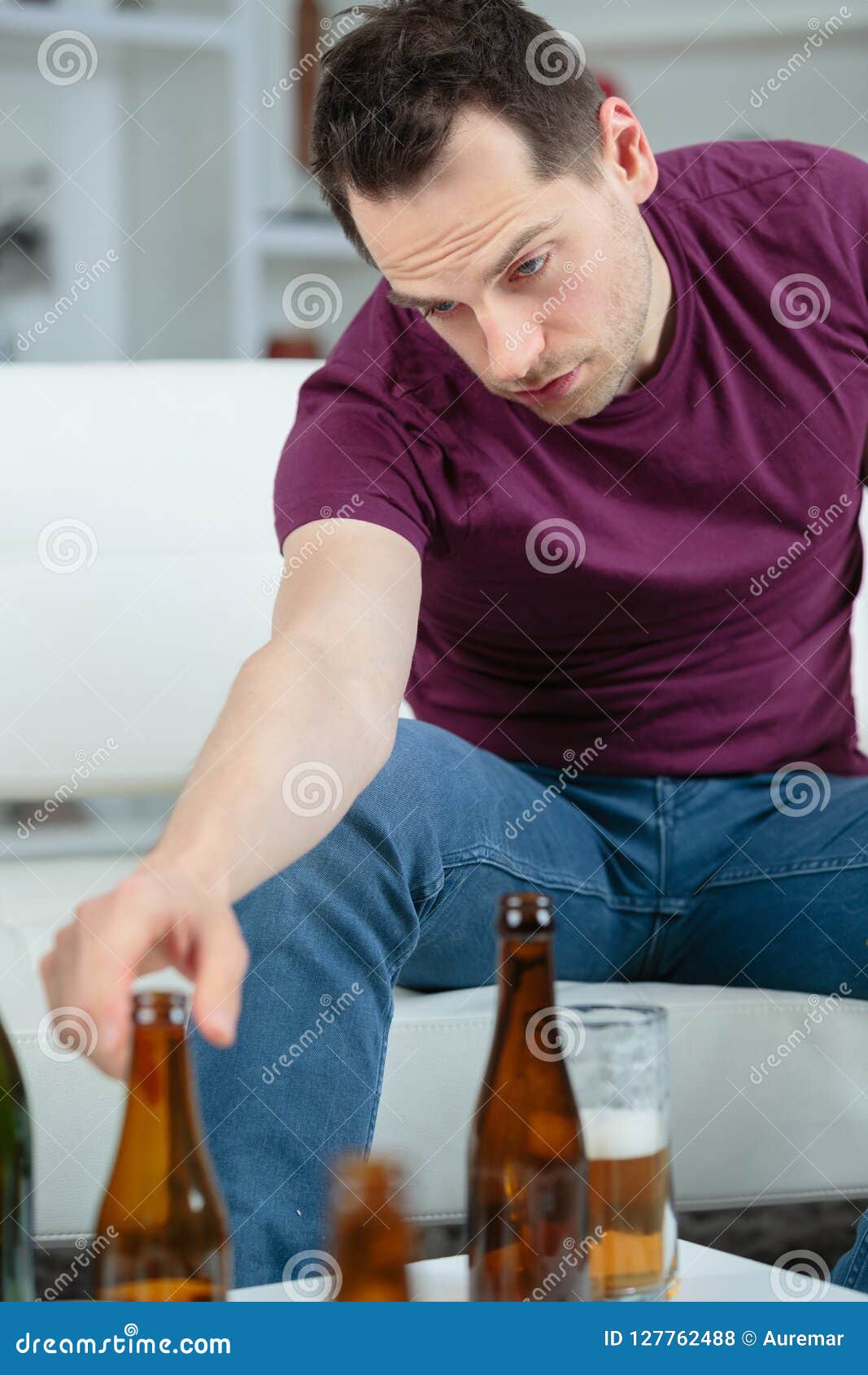 Drunk Man Taking Another Beer Stock Photo - Image of sleep, home: 127762488