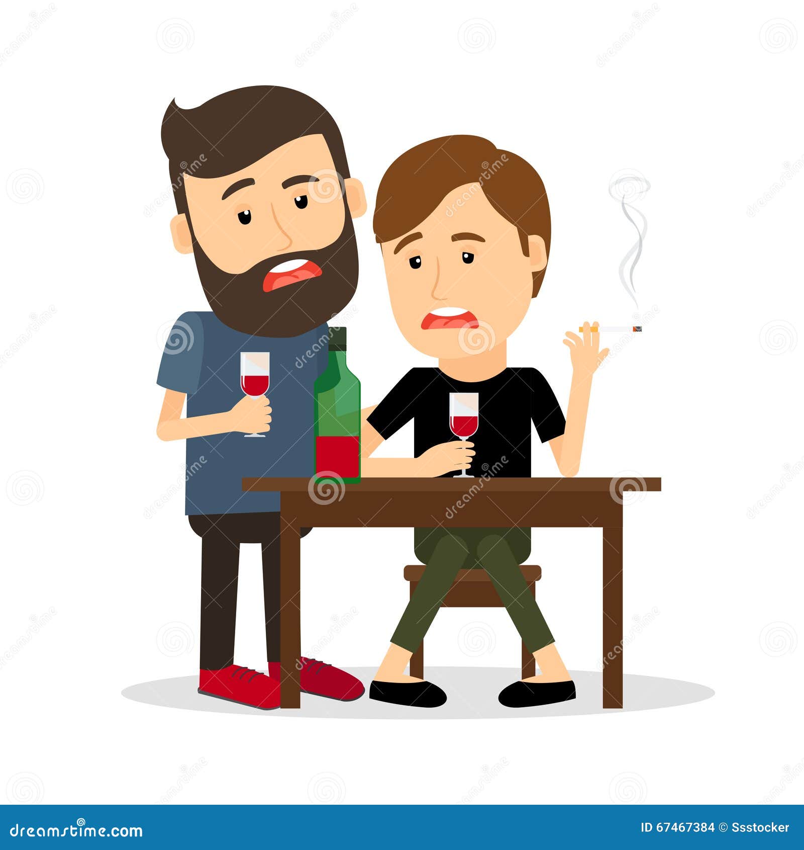 Drunk Man. Unhappy Sad Alcoholic Man And Friendly Bottle Of Alcohol ...