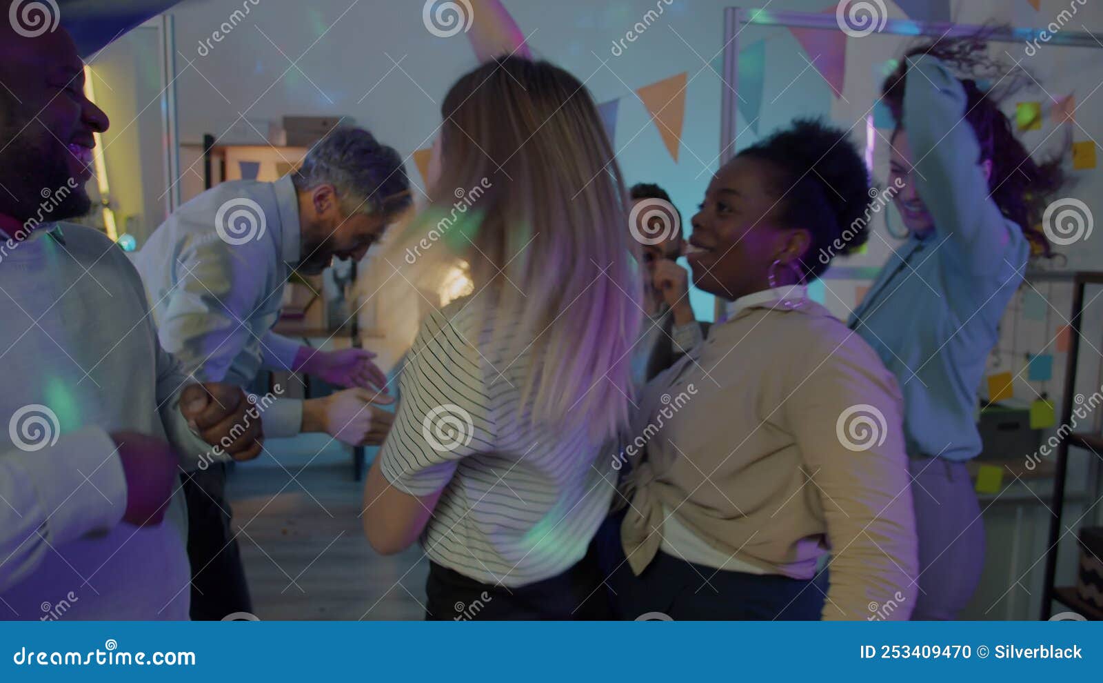 Drunk Office Workers Dancing Laughing and Fooling Around in Dark Office ...