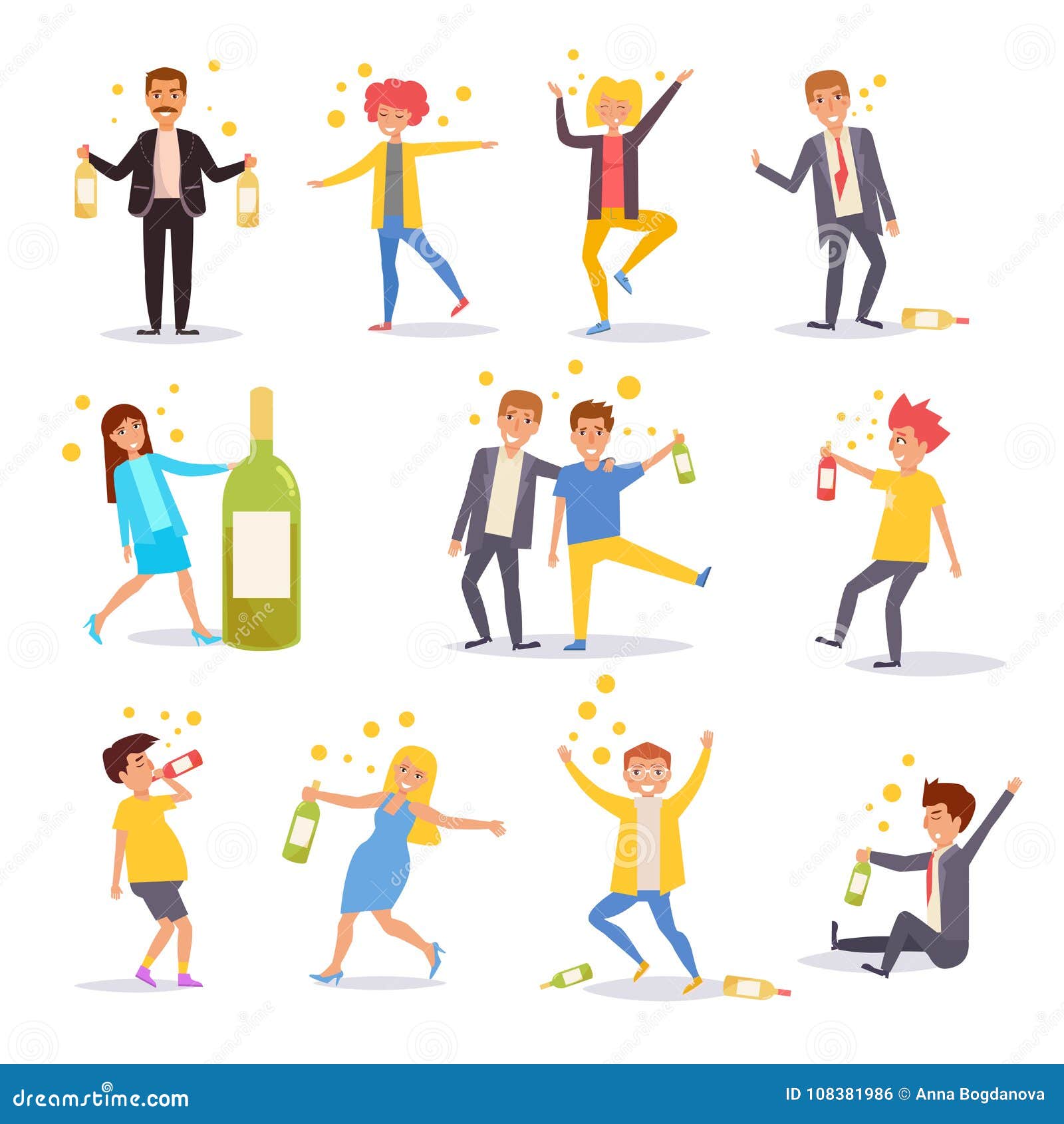 Drunk people. Set stock vector. Illustration of male - 108381986