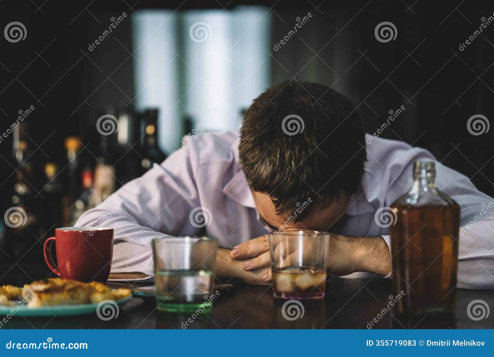 Drunk Person Sleep at Bar Have Alcohol Drink Stock Image - Image of ...