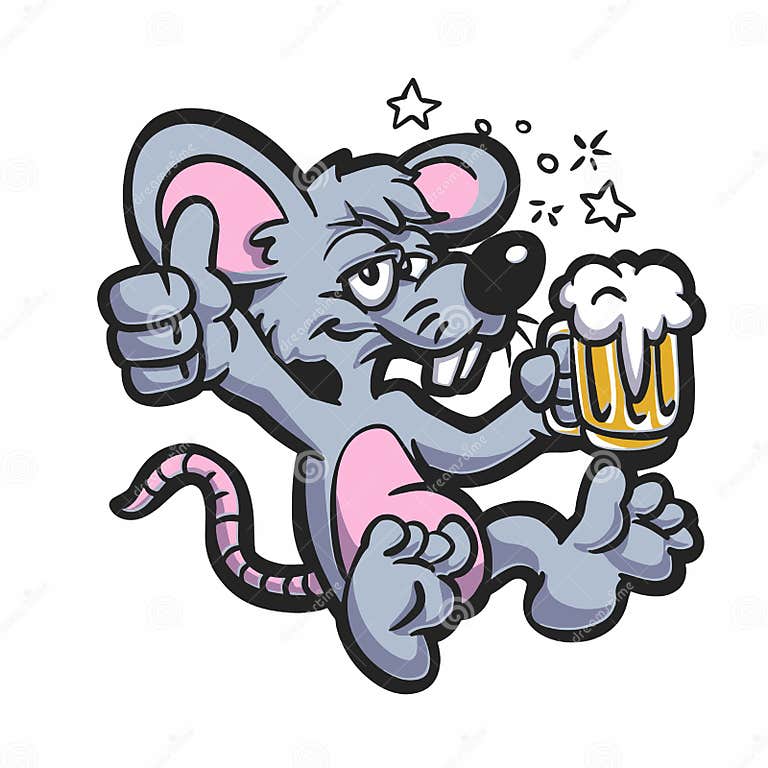 Drunk rat with beer stock vector. Illustration of lass - 138089708