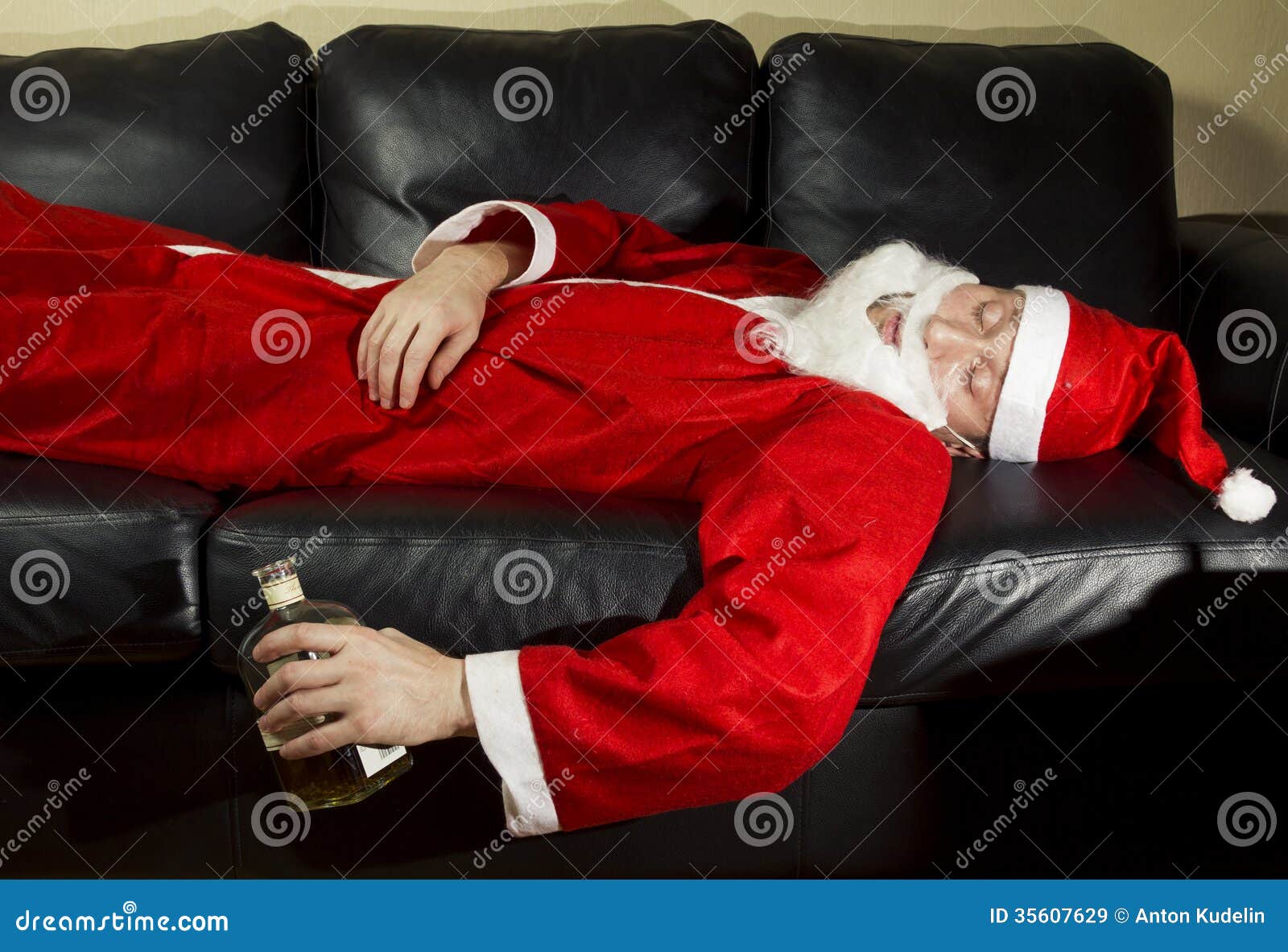 Drunk Santa Claus Posing with a Bottle of Whisky Stock Image - Image of ...