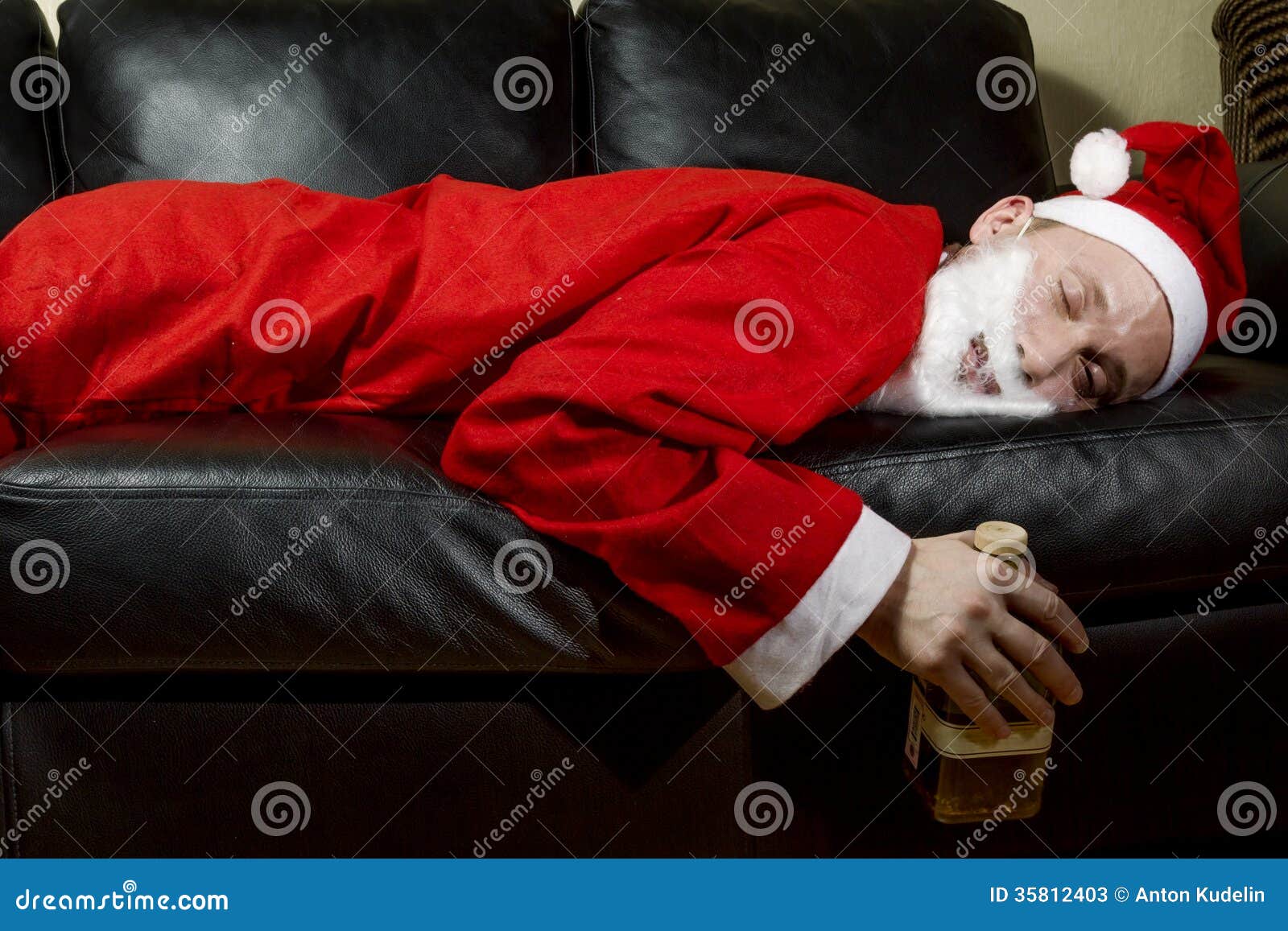 Drunk Santa Claus Posing with a Bottle of Whisky Stock Image - Image of ...