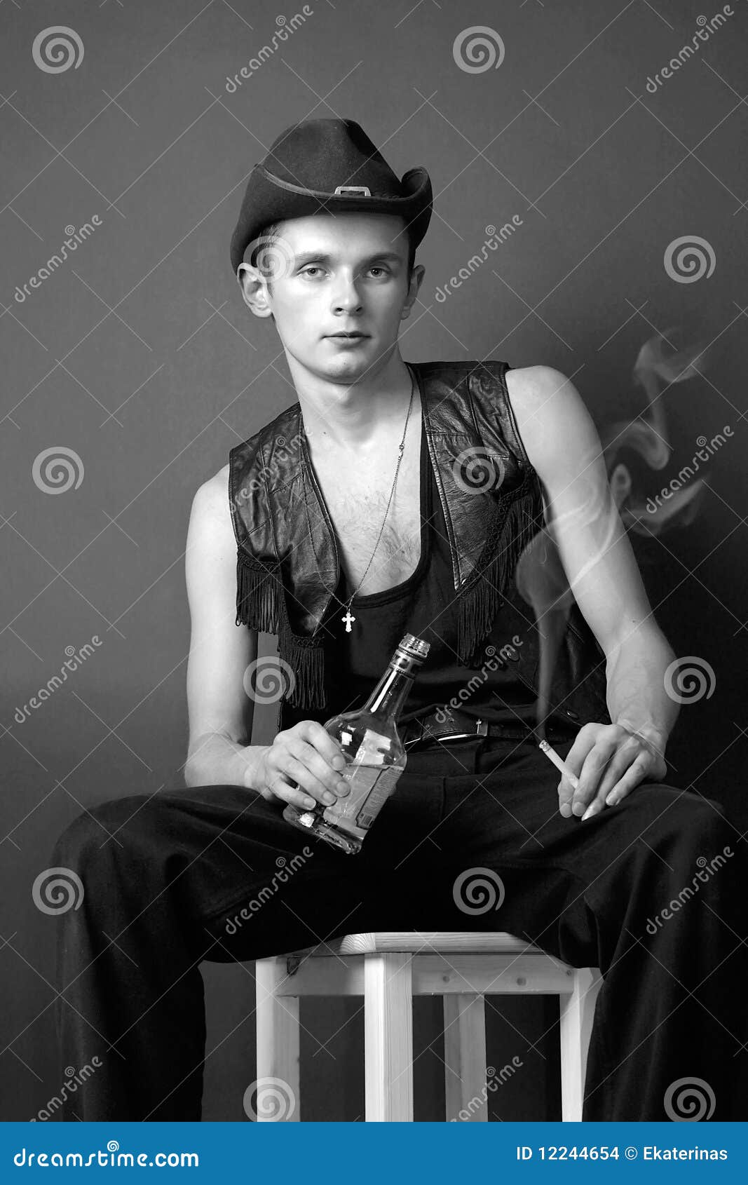 Drunk smoking cowboy stock photo. Image of hopelessness - 12244654