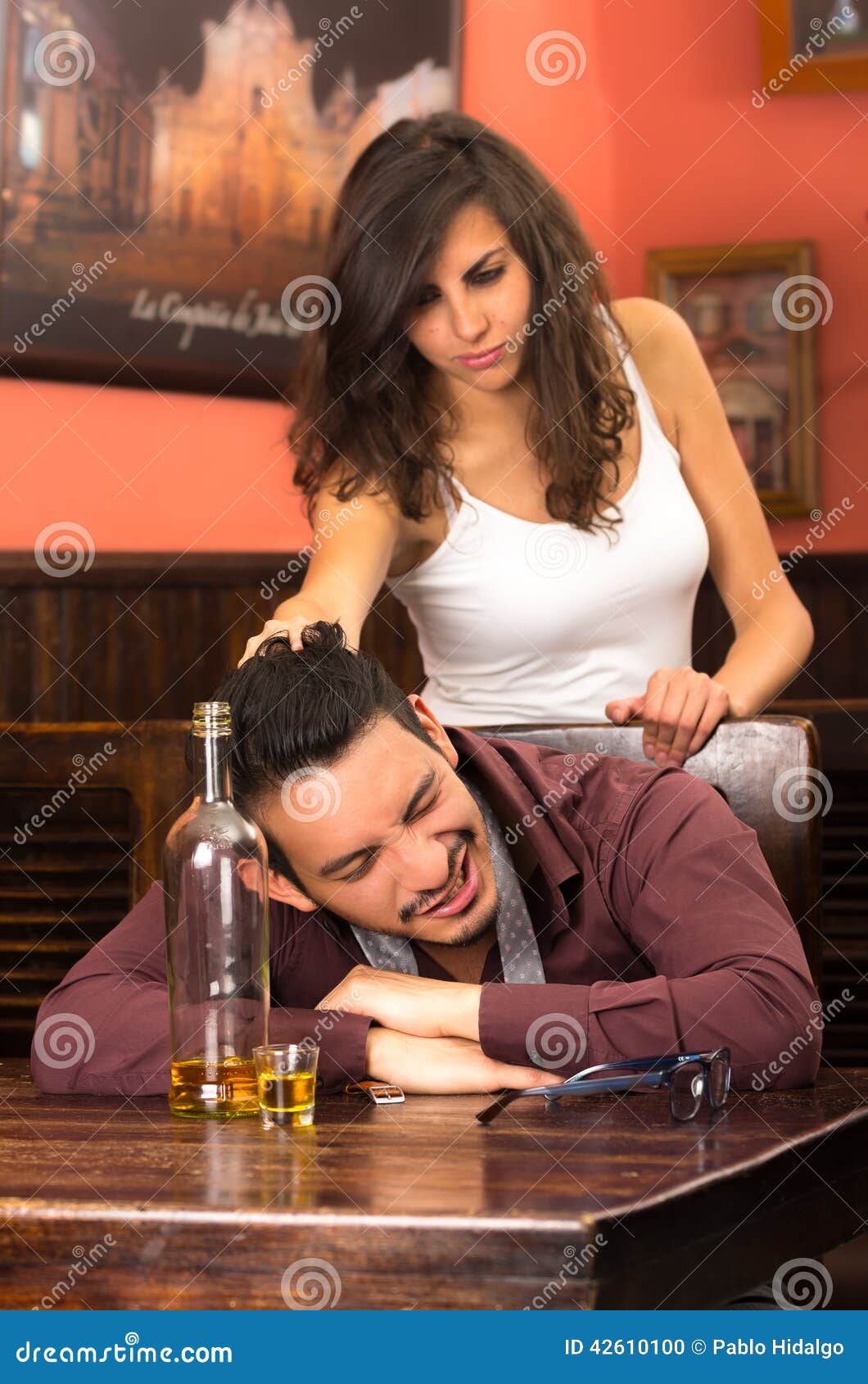 Drunk Young Man and Angry Girlfirend in a Bar Stock Photo - Image of ...