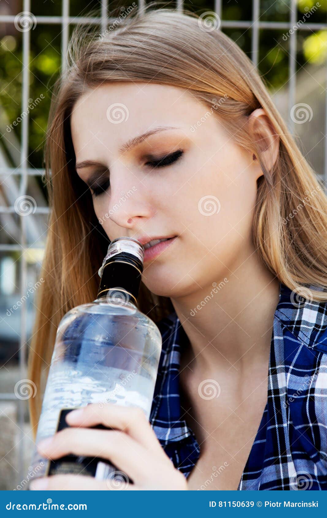 Drunk Young Woman with Bottle of Alcohol Stock Image - Image of girl ...