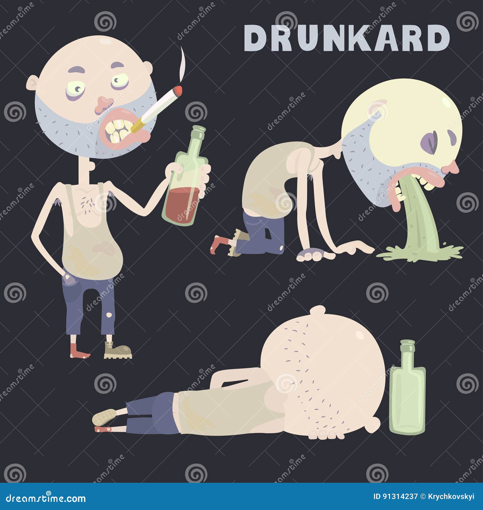 Drunkard. stock illustration. Illustration of cartoon - 91314237