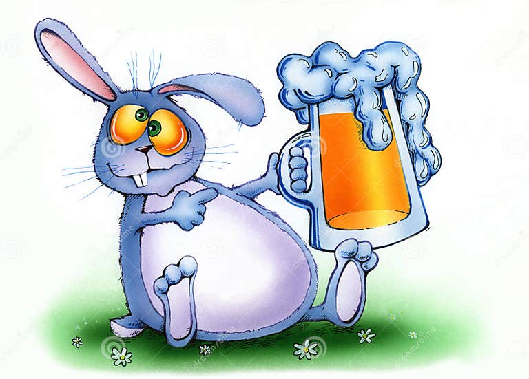 Drunken Rabbit with a Mug of Beer Stock Illustration - Illustration of ...