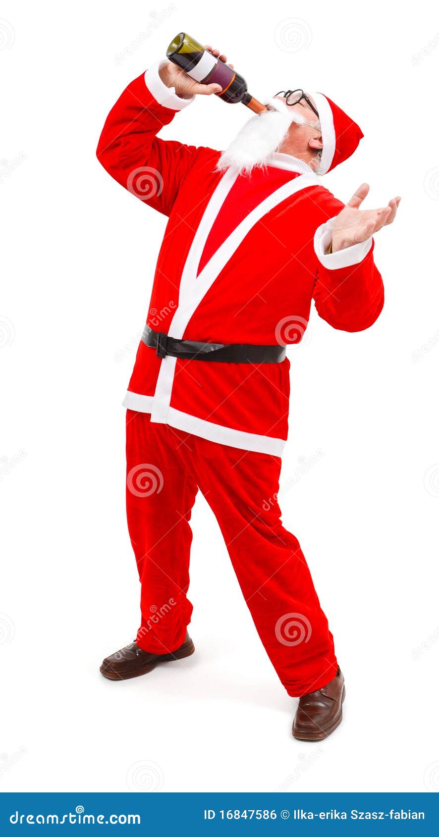 Drunken Santa Drinking from Wine Bottle Stock Photo - Image of santa ...