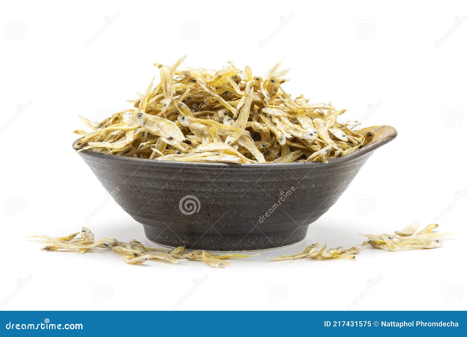 Dry Anchovy Stolephorus Indicus Fish in Ceramic Bowl Isolated on White ...