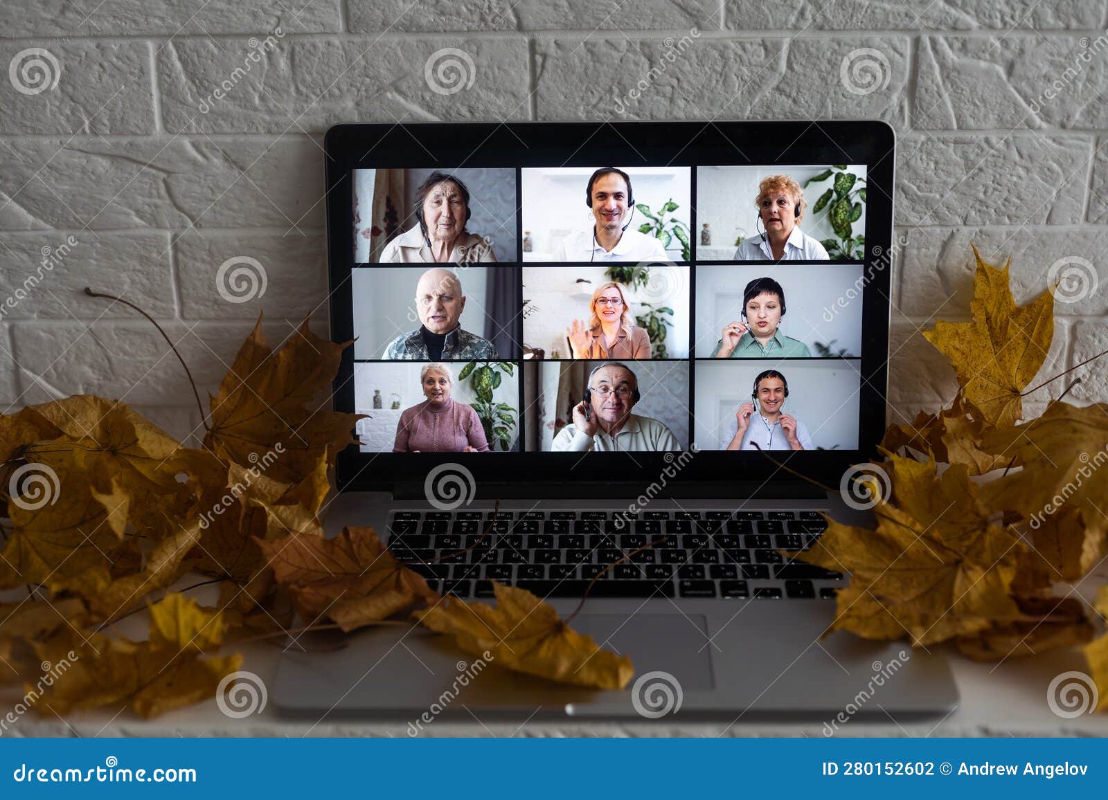 Dry Autumn Leaves and Laptop Video Chat Stock Photo - Image of ...