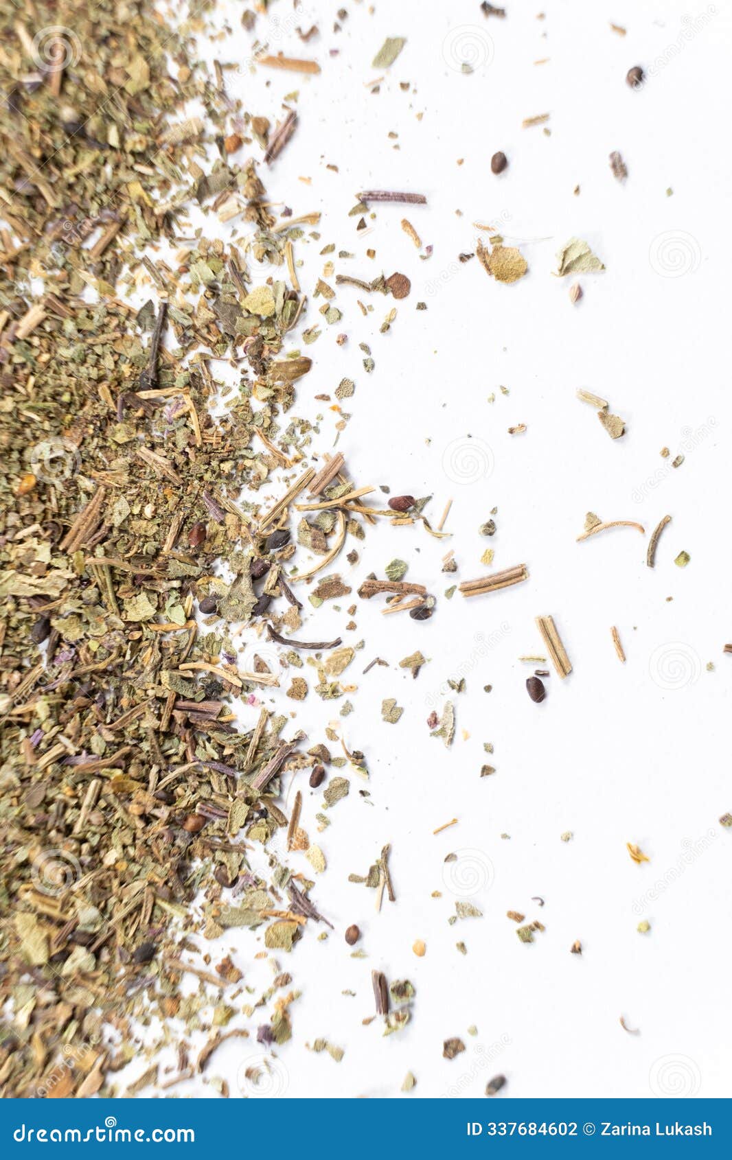 Dry Basil Spice Seasoning Macro Texture on White Background. Stock ...