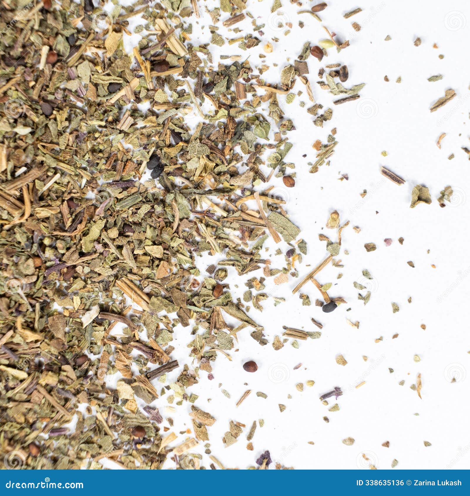 Dry Basil Spice Seasoning Macro Texture on White Background. Stock ...