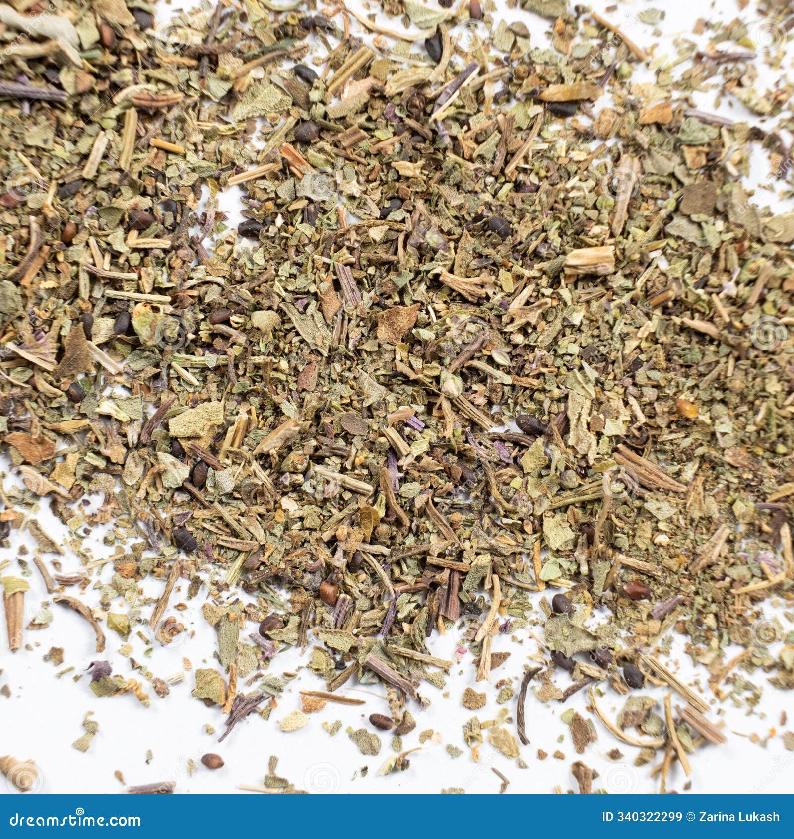 Dry Basil Spice Seasoning Macro Texture on White Background. Stock ...