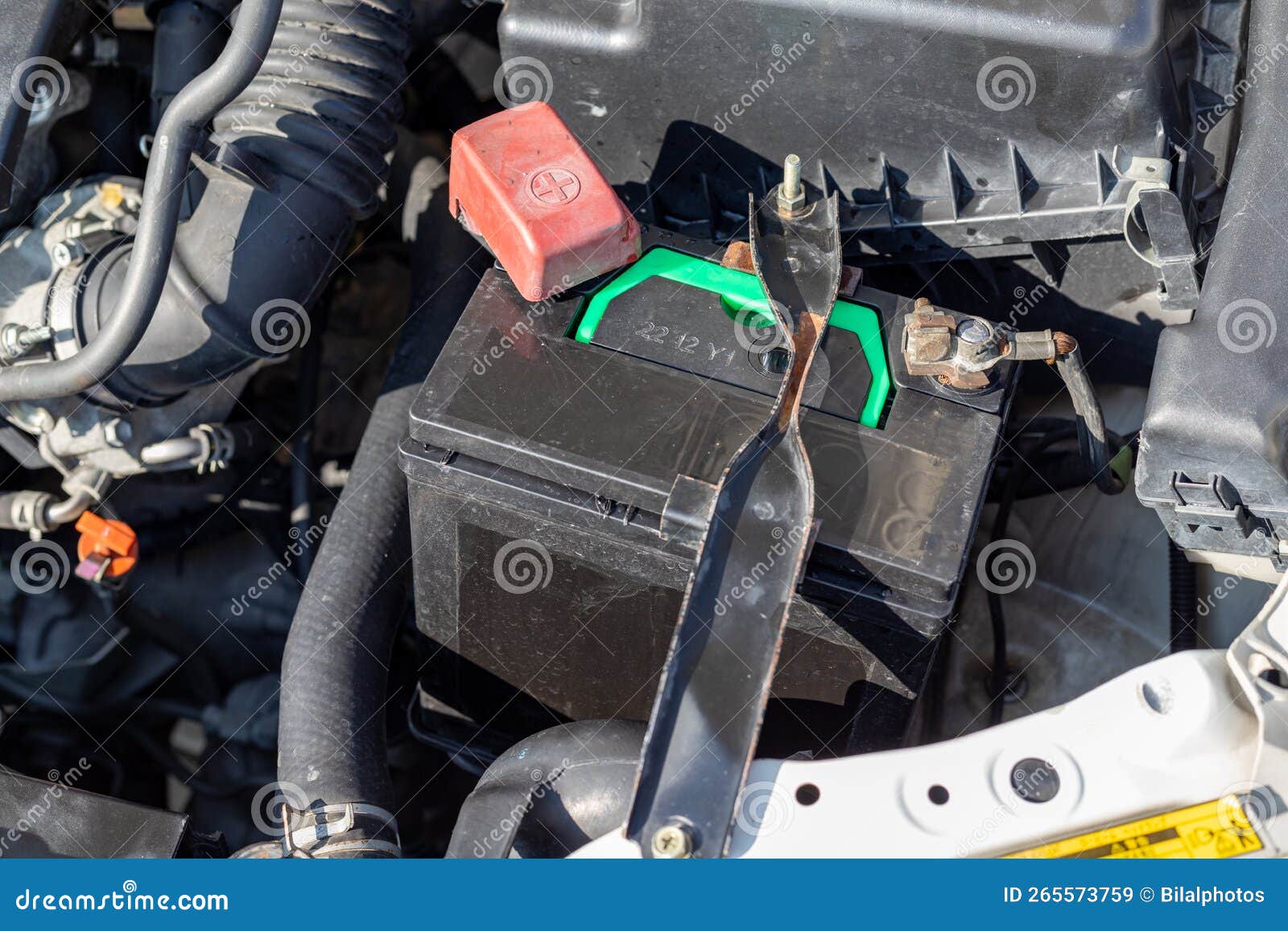 Dry Battery of a Car Fitted in the Engine Compartment Stock Image ...