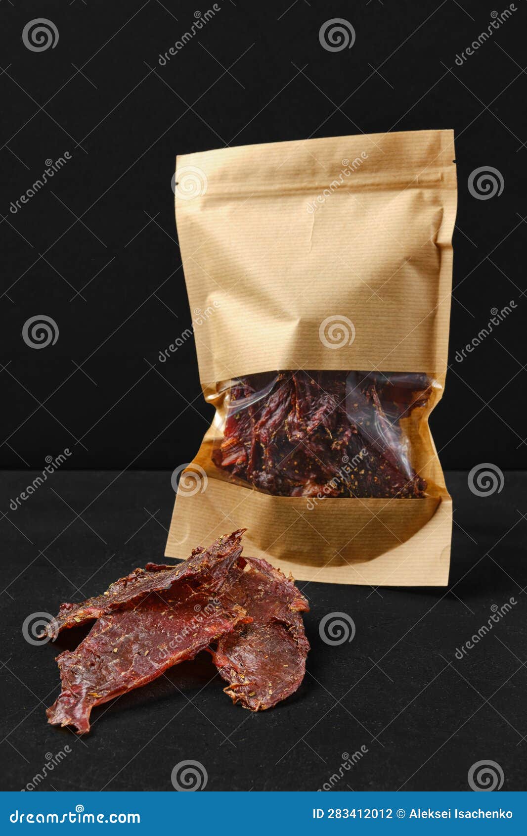 Dry Beef Jerky Meat in Paper Package Stock Photo - Image of thin, heap ...