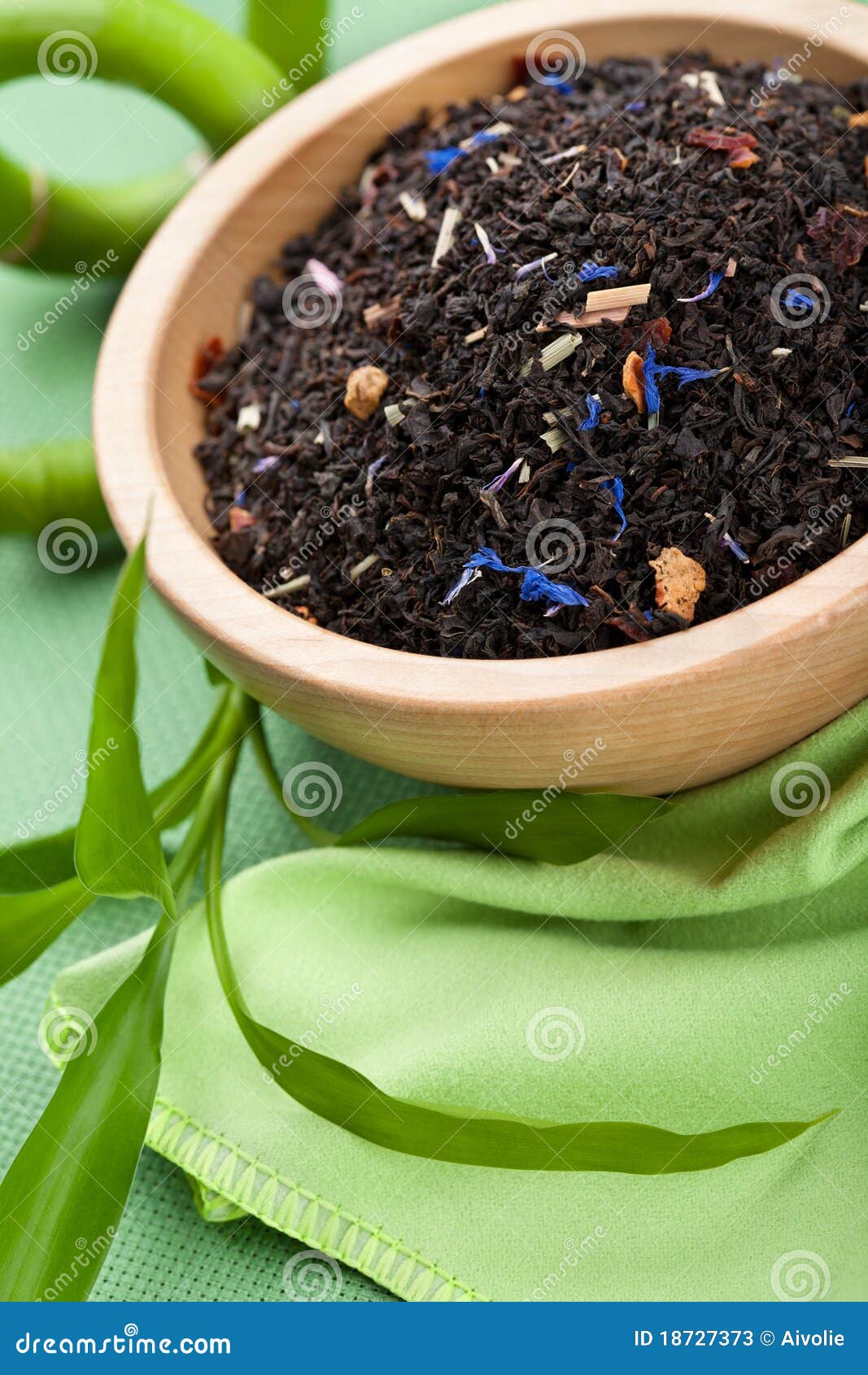 Dry black tea in bowl stock image. Image of food, herb - 18727373