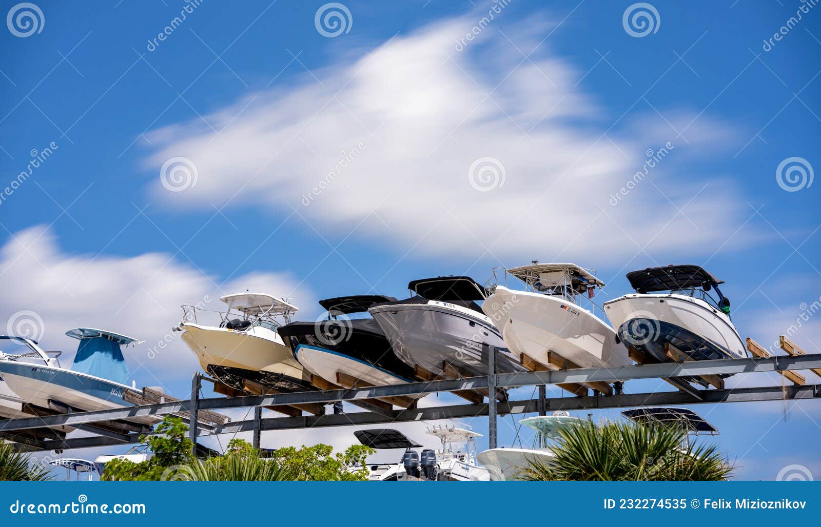Dry Boat Storage Miami. Long Exposure with Clouds in Motion Editorial ...