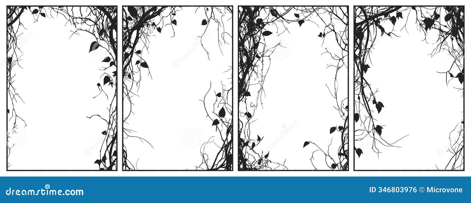 Dry Branches Silhouettes Rectangular Shape Frame Set. Arid Tree Part ...