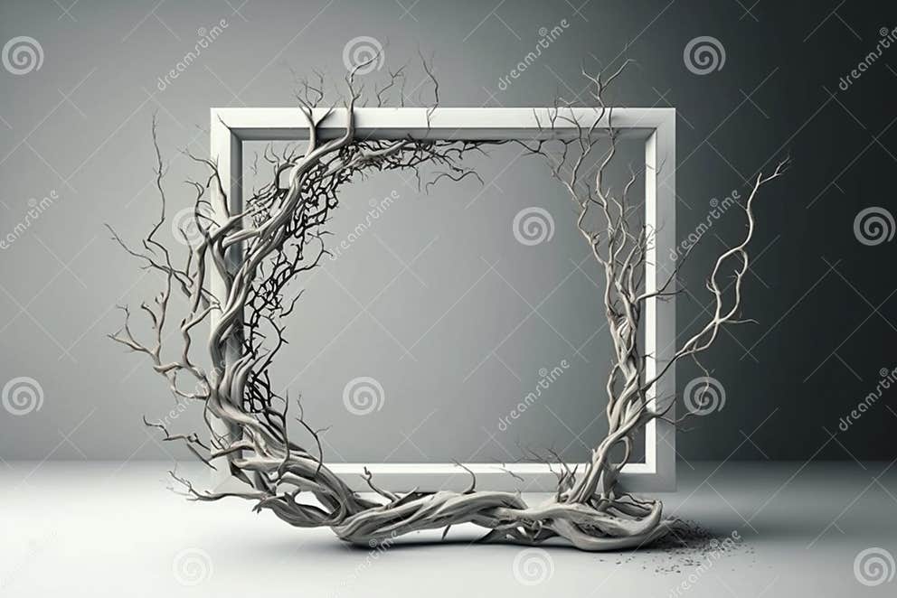 Dry Branches of Tree Roots Frame an Empty Frame. AI Generated Stock ...