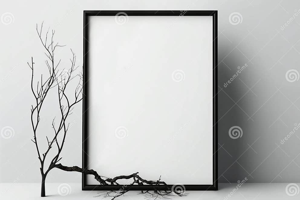 Dry Branches of Tree Roots Frame an Empty Frame. Mockup. AI Generated ...