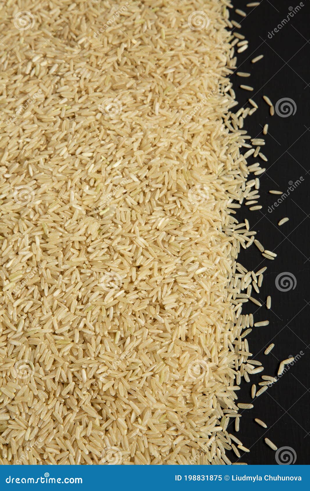 Dry Brown Rice on a Black Background, Side View Stock Image - Image of ...