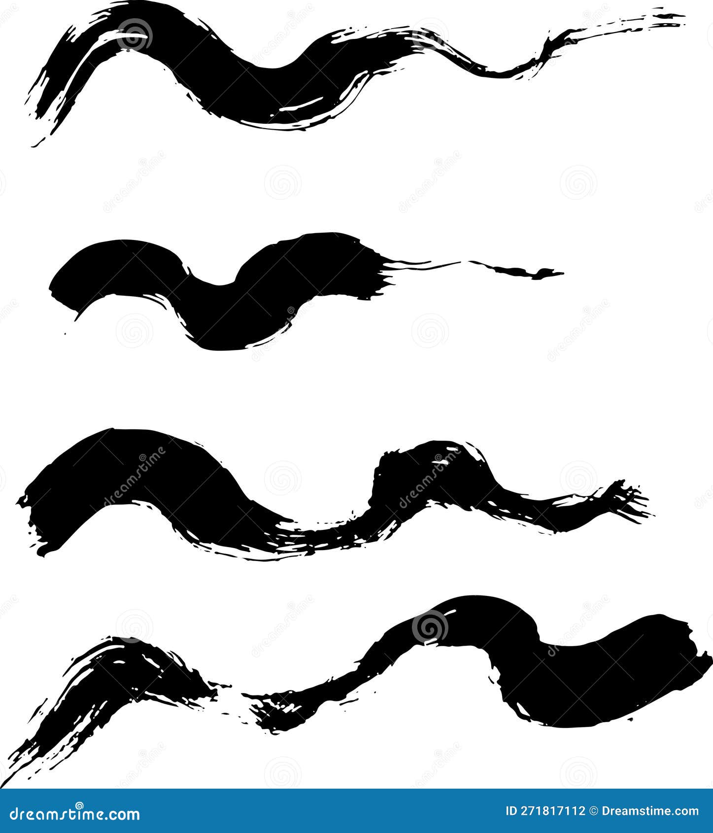 Dry Brush Wave Strokes Vector Grunge Set Stock Vector - Illustration of ...