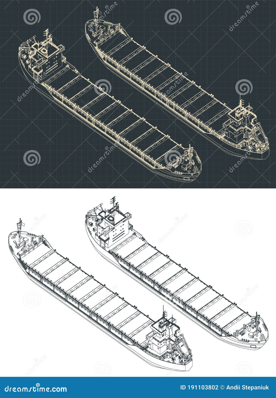 Dry Cargo Ship Isometric Drawings Stock Vector - Illustration of ...
