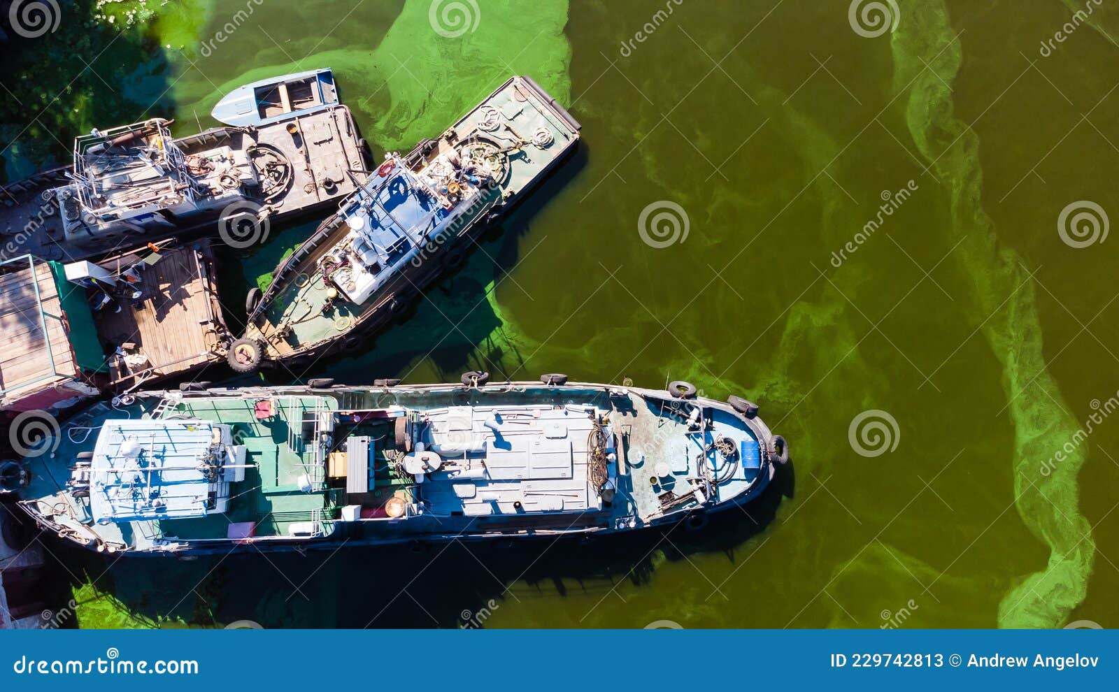 A Dry Cargo Ship Pushes an Empty Barge Down the Dnieper River. Dirty ...