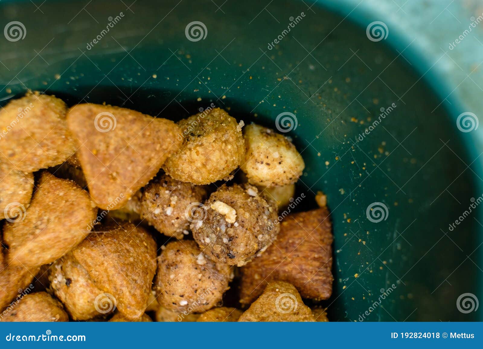 Dry Cat Food in Plastic Bowl Macro Top View Stock Photo - Image of ...