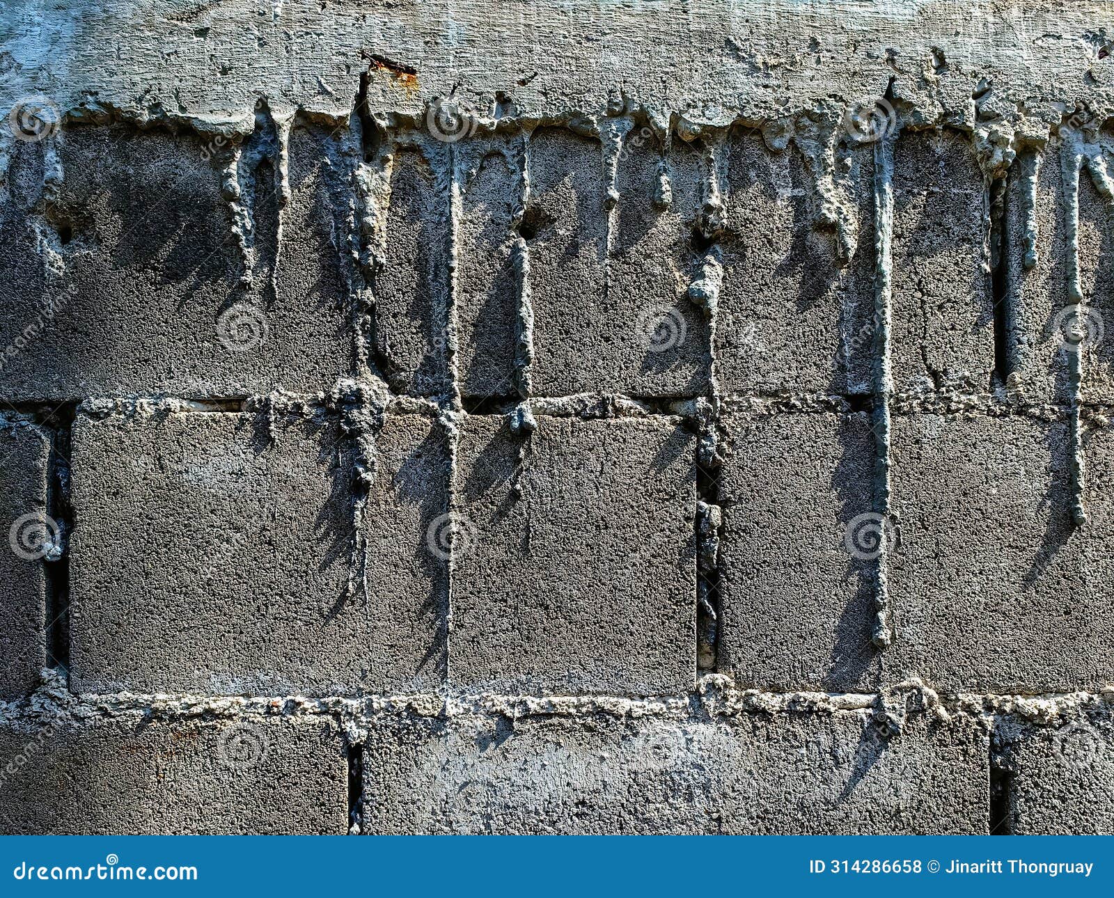 Dry Cement Drips on Bricks Wall. Mortar Dripping and Running Down the ...