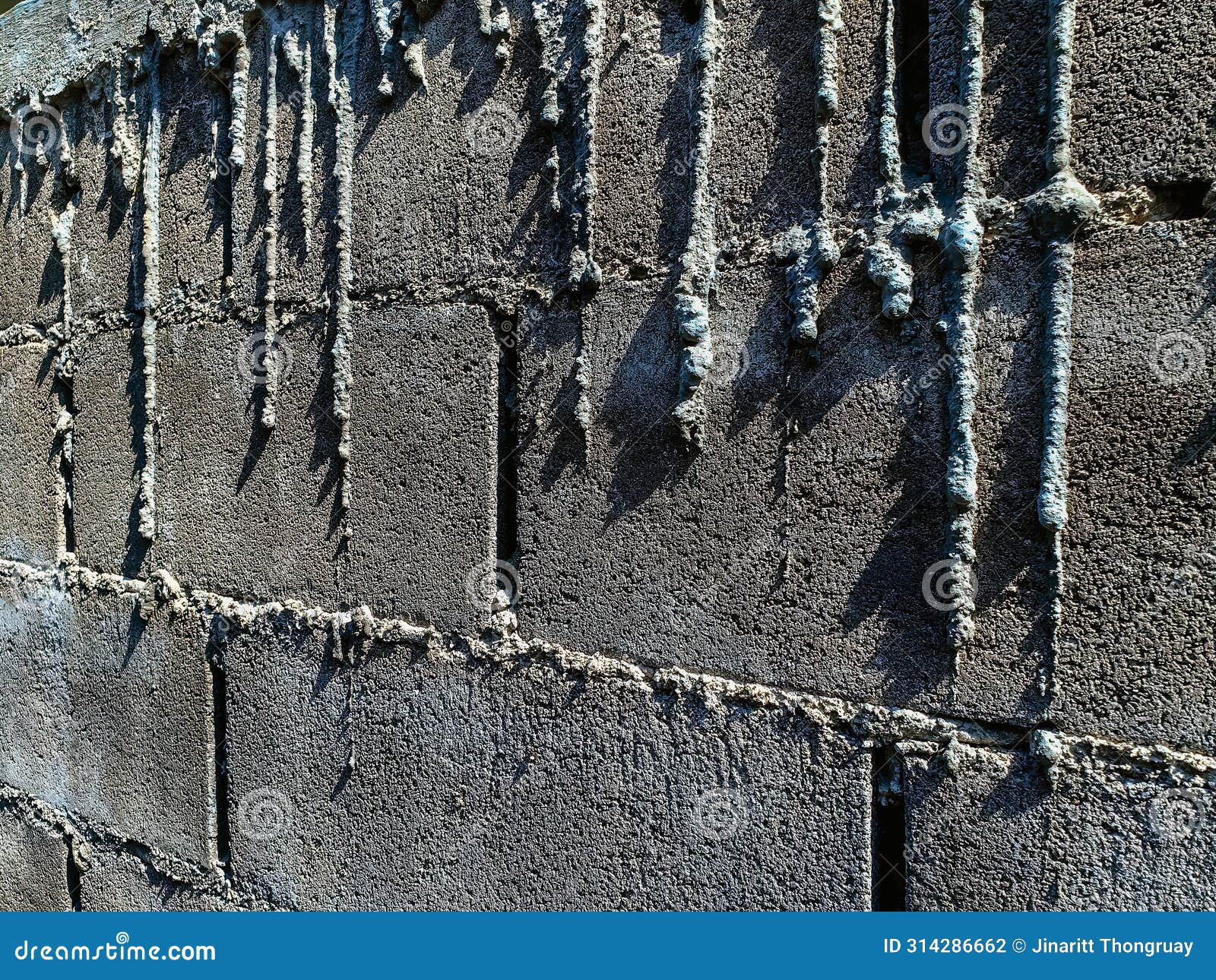 Dry Cement Drips on Bricks Wall. Mortar Dripping and Running Down the ...