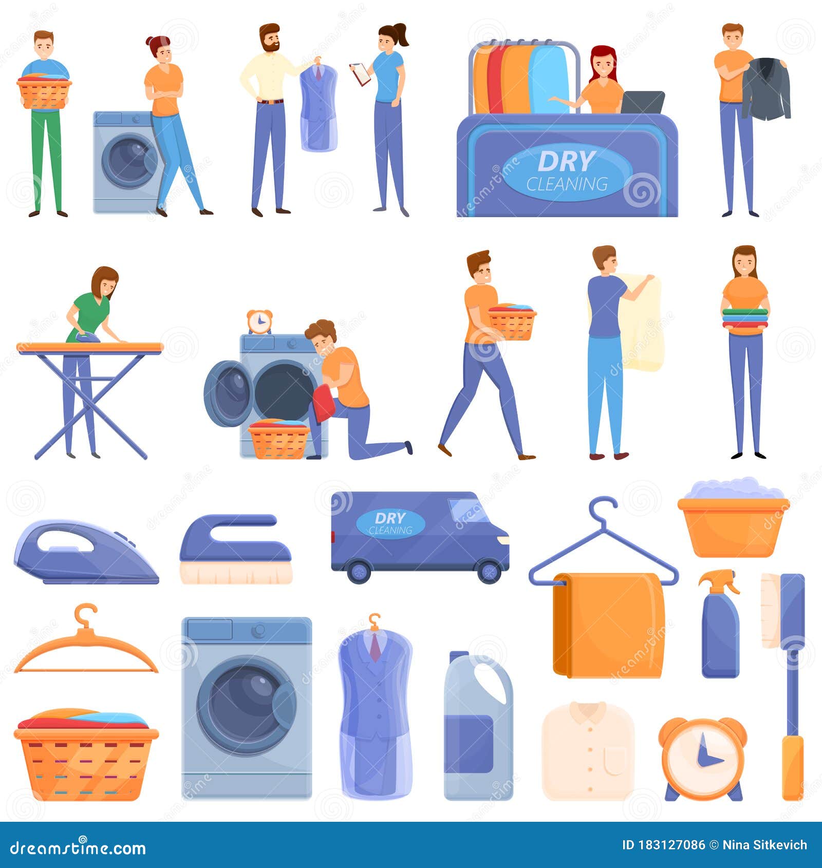 Dry Cleaning Icons Set, Cartoon Style Stock Vector - Illustration of ...