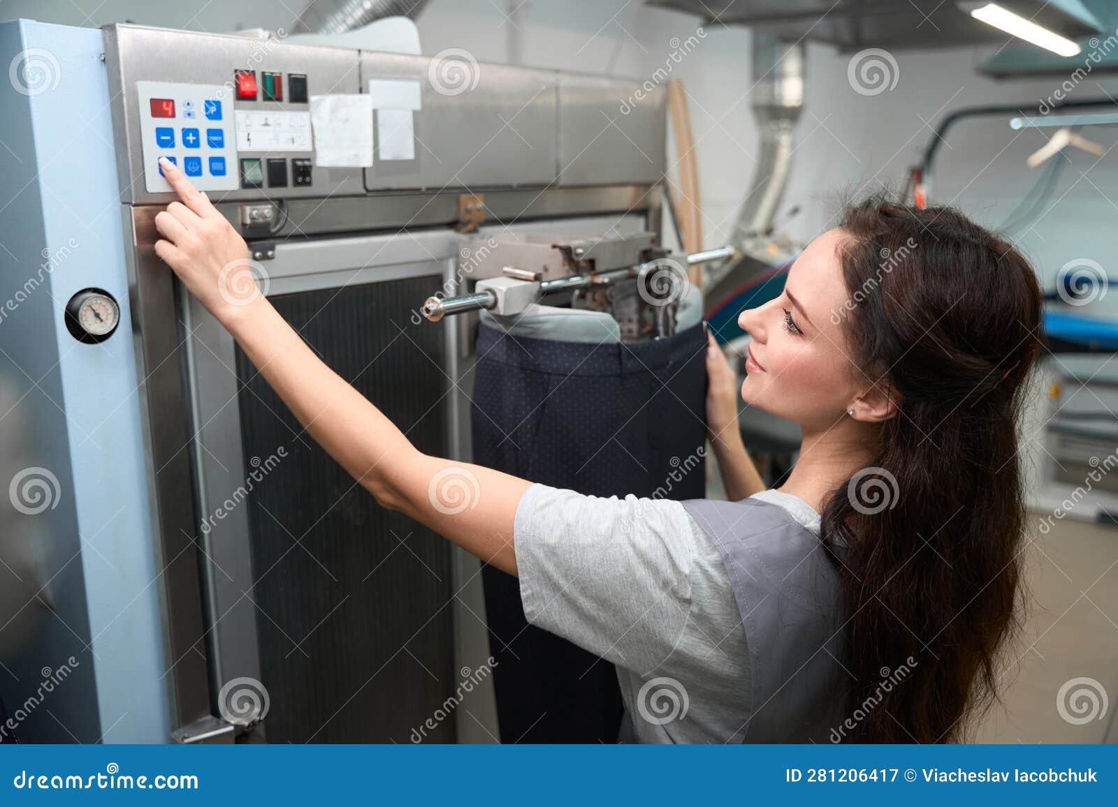 Dry-cleaning Service Worker Programming Ironing Mannequin with Pants ...