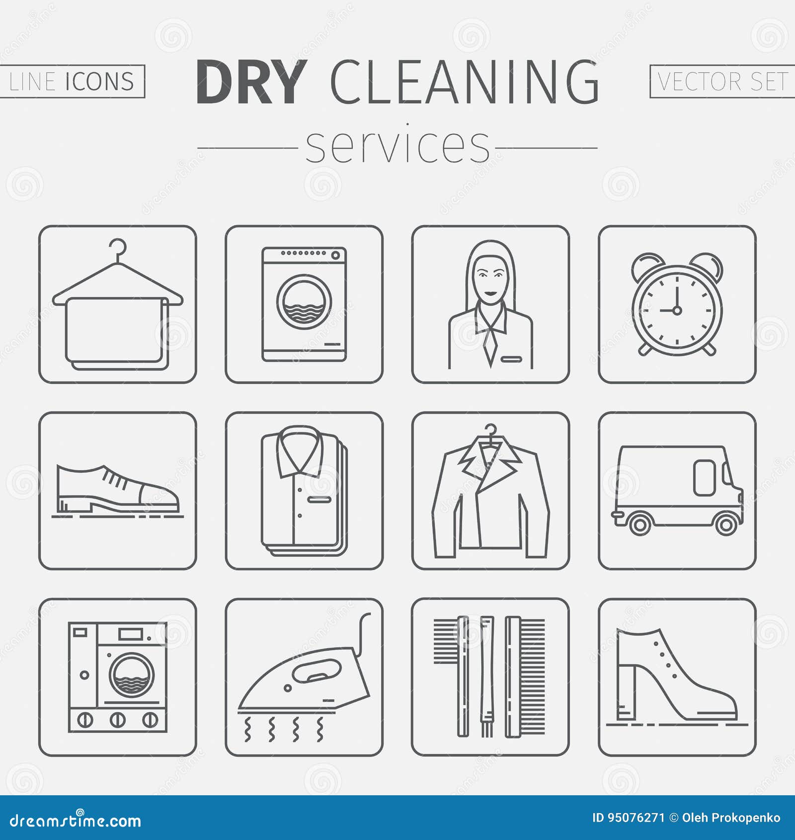 Dry Cleaning Services. Vector Line Icons. Stock Vector - Illustration ...