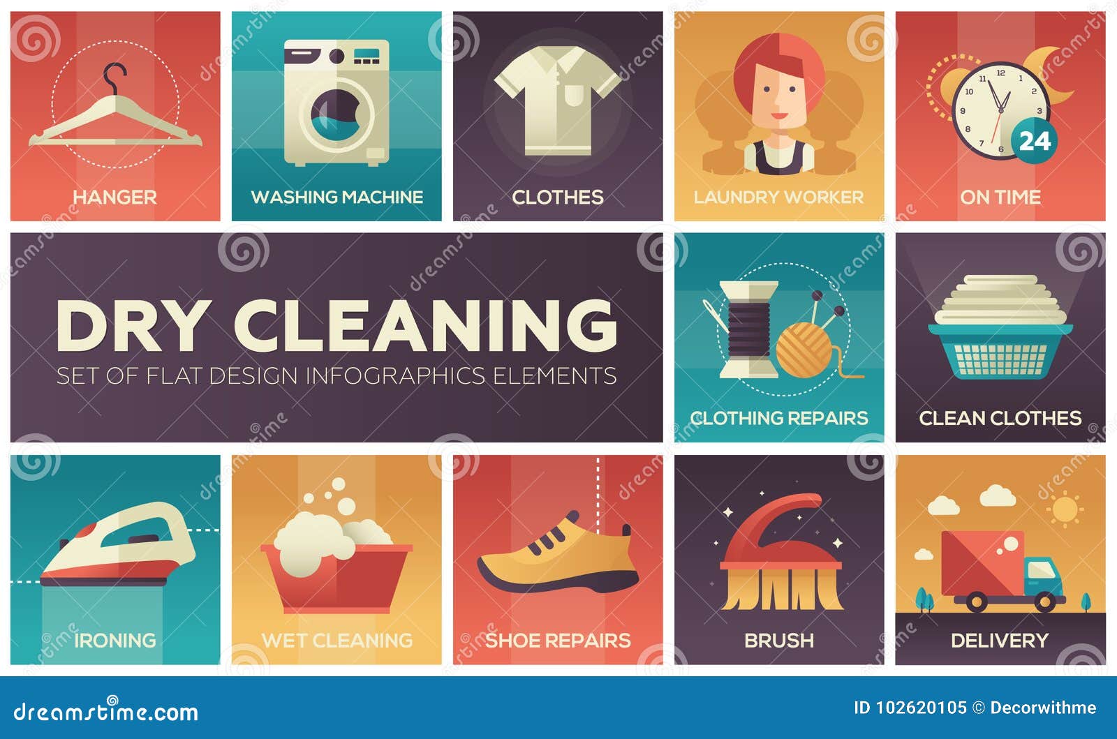 Dry Cleaning - Set of Flat Design Infographics Elements Stock Vector ...