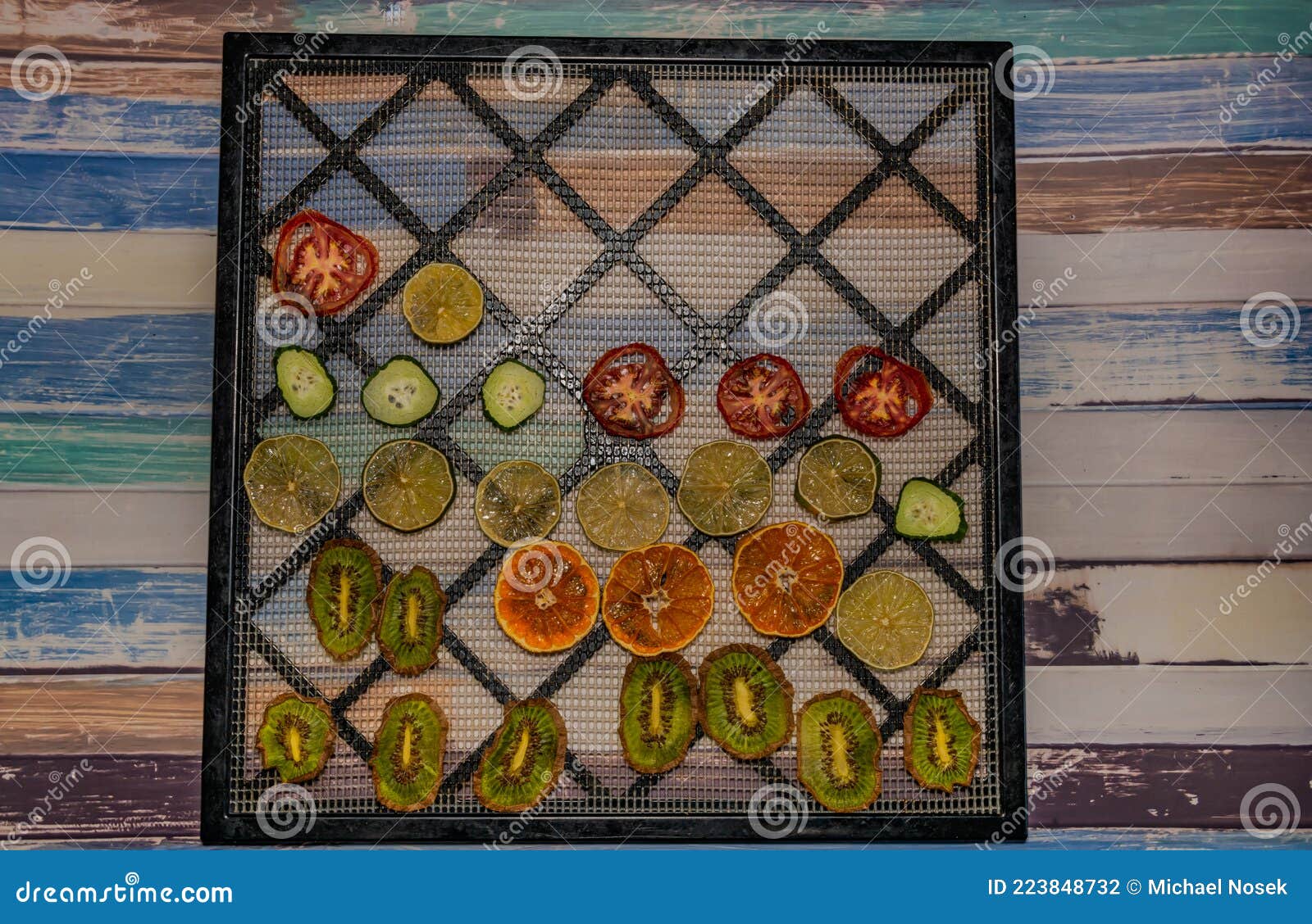 Dry Color Fruit and Vegetable on Color Table and Black Drying Net Stock ...