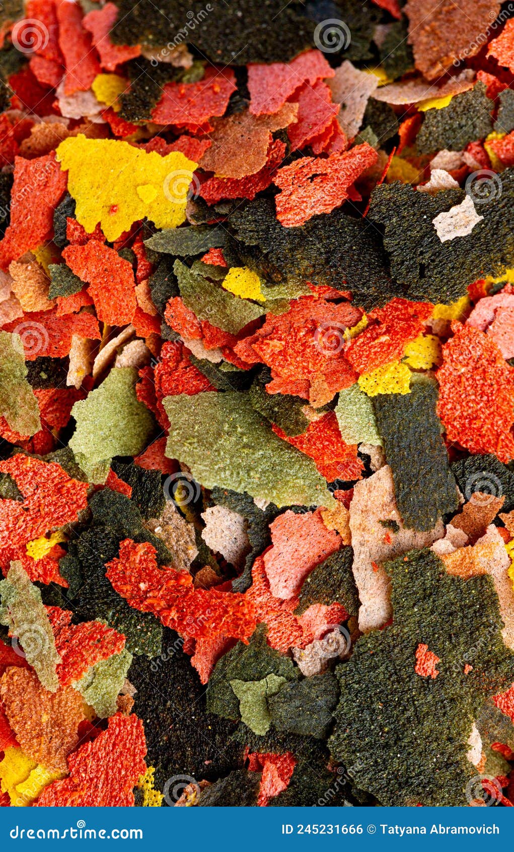 Dry Colorful Compound Fish Feed Flakes. Top View Stock Photo - Image of ...