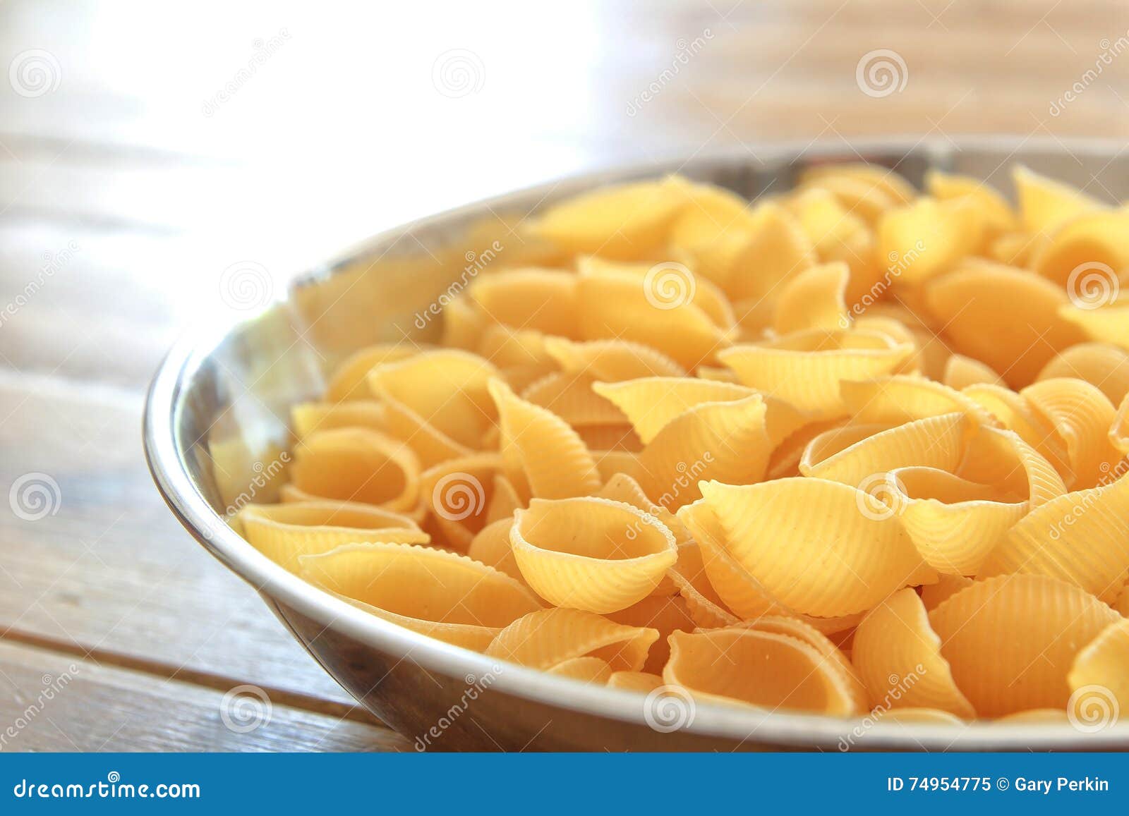 Dry Conchiglie Pasta Shells in a Stainless Steel Bowl Stock Image ...