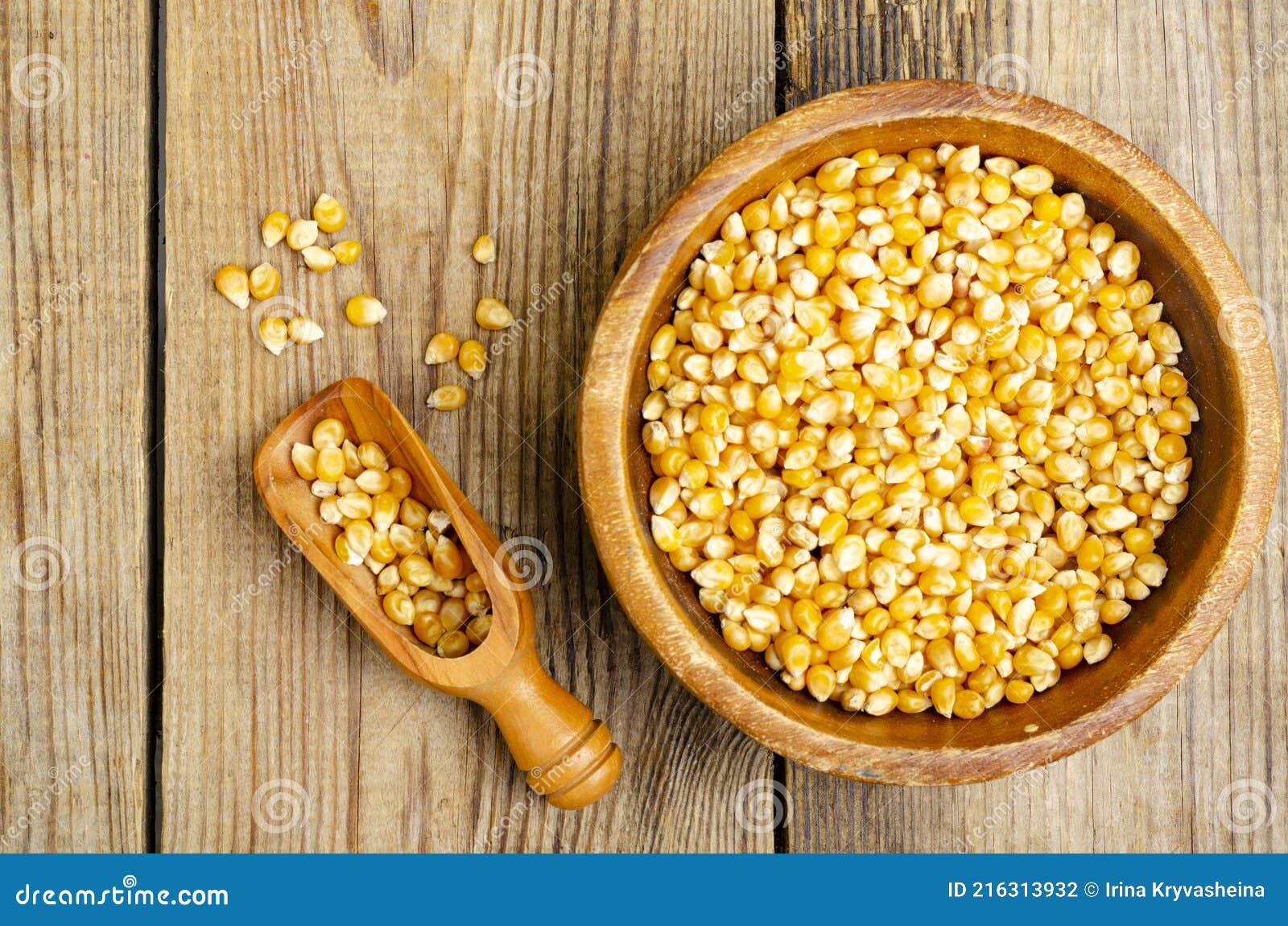 Dry Corn Grains in Bowl for Making Popcorn Stock Photo - Image of group ...