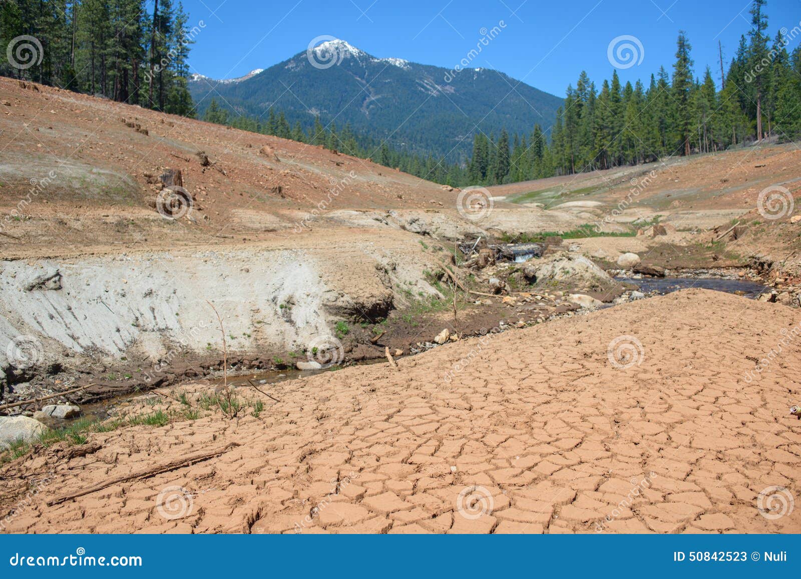 Dry Cracked Bed of the River during Drought, Mountain in Distance Stock ...