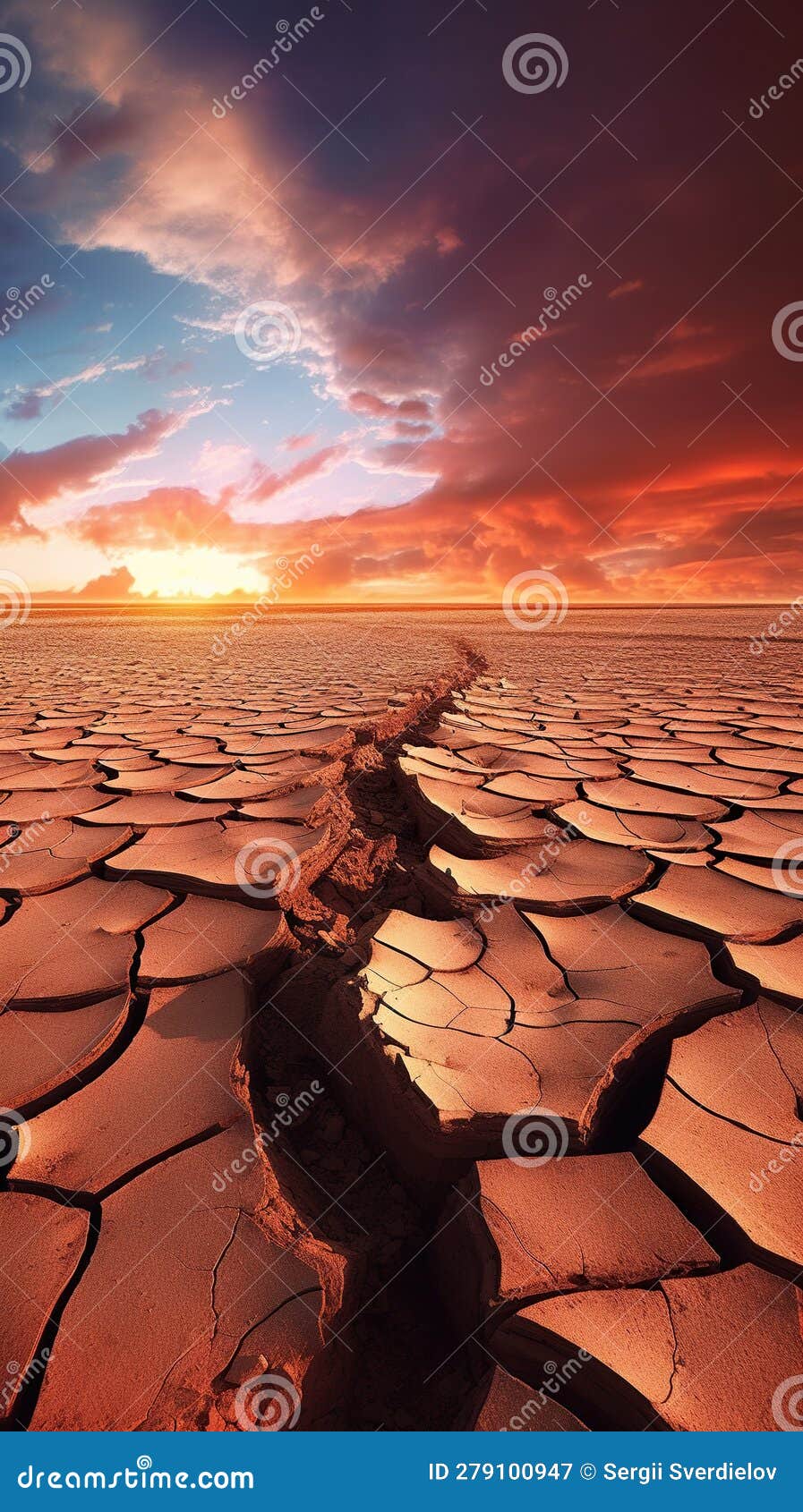 Dry, Cracked Earth, Contrasting with a Dramatic Sky Filled with ...