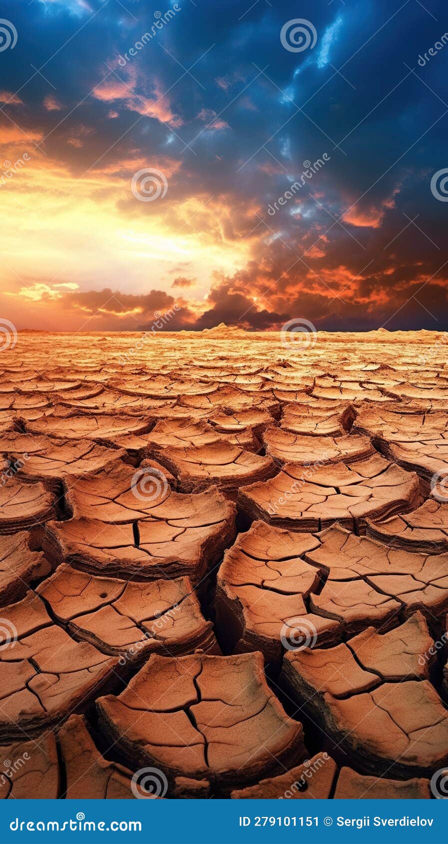 Dry, Cracked Earth, Contrasting with a Dramatic Sky Filled with ...