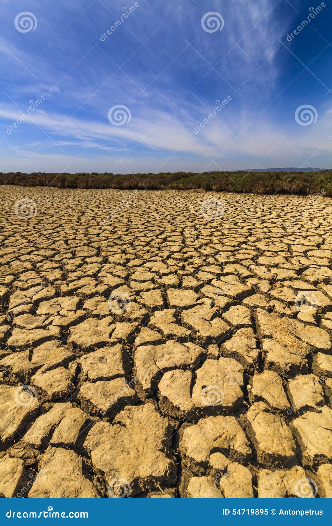 Dry Cracked Earth Under the Blue Sky. Stock Image - Image of ...