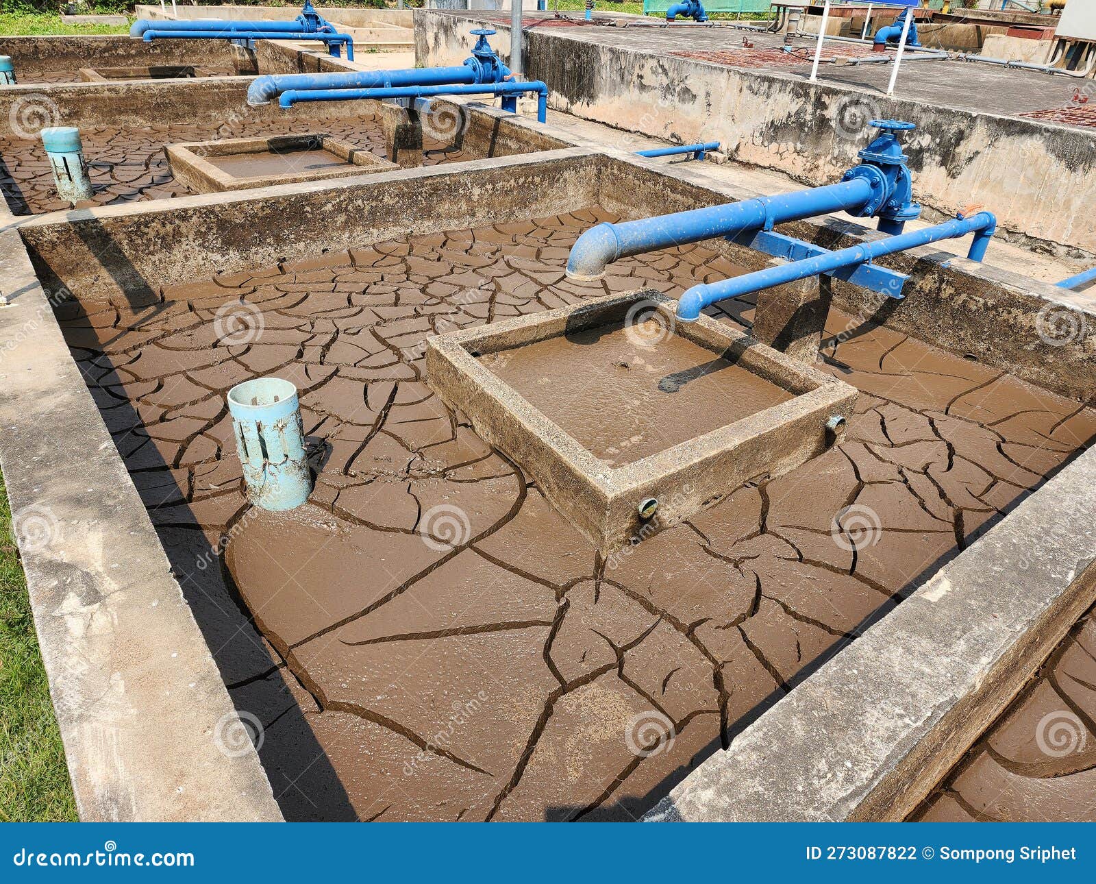 Dry and Cracked Soil or Sediment the Treatment Pond Stock Photo - Image ...